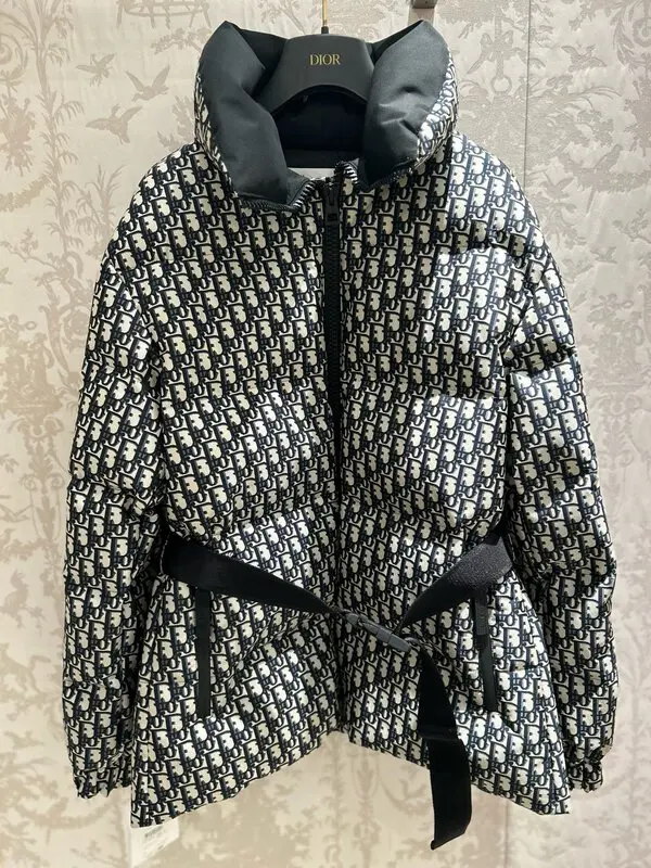 Dior Oblique Belted Puffer - Blue And White