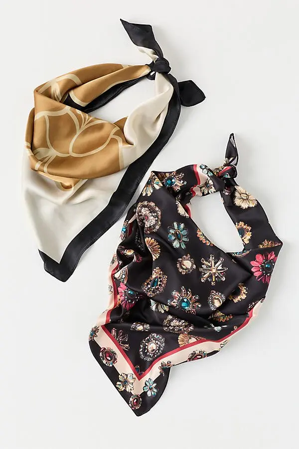 Anthropologie Icon Hair Scarves, Set Of 2 - Gems/black Floral