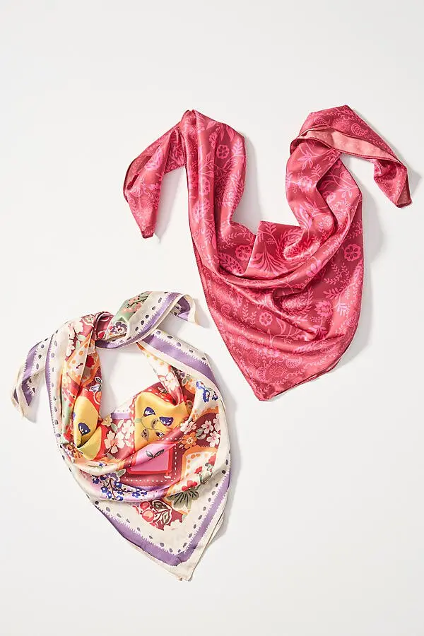 Anthropologie Icon Hair Scarves, Set Of 2 - Raspberry