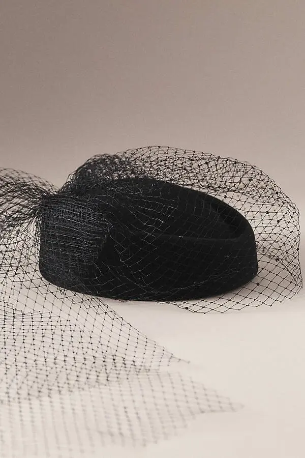 TWIGS & HONEY Pillbox Birdcage Hat - Black