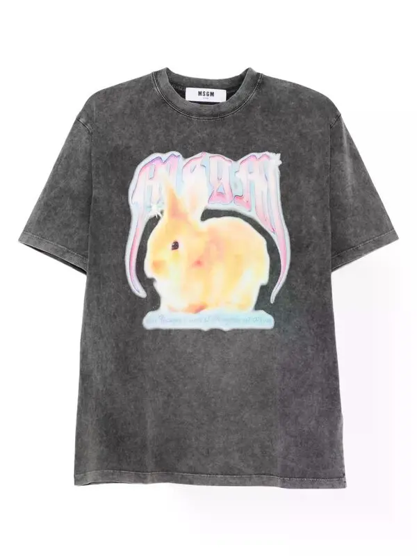 MSGM Rabbit-print Acid-wash T-shirt - Grey