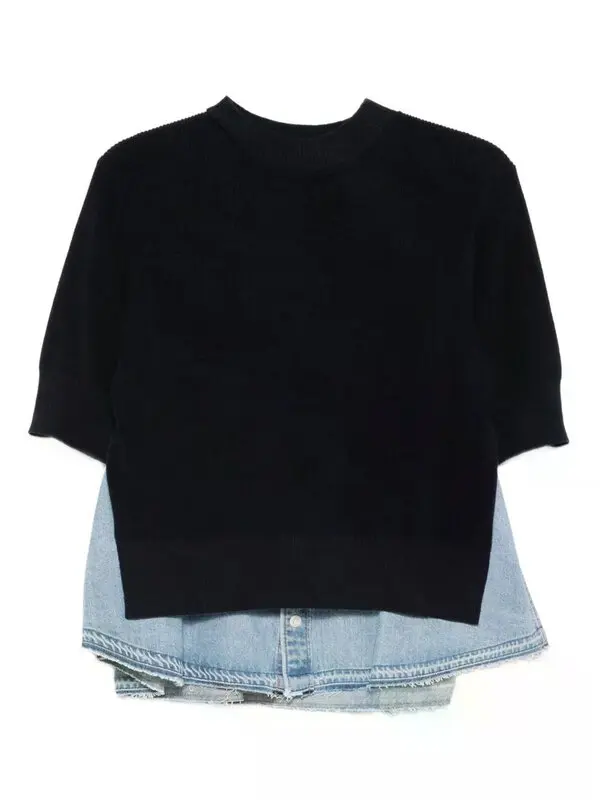 Sacai Denim-paneled Knit Sweater - Blue