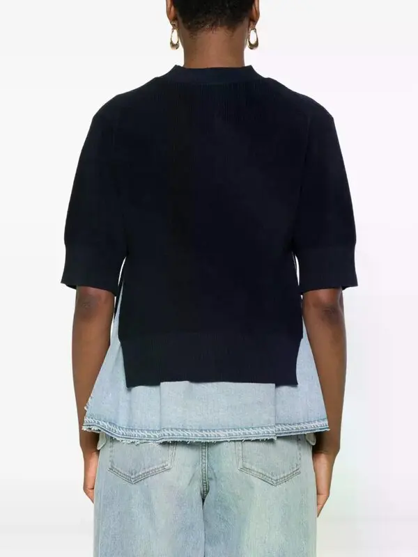 Sacai Denim-paneled Knit Sweater - Blue