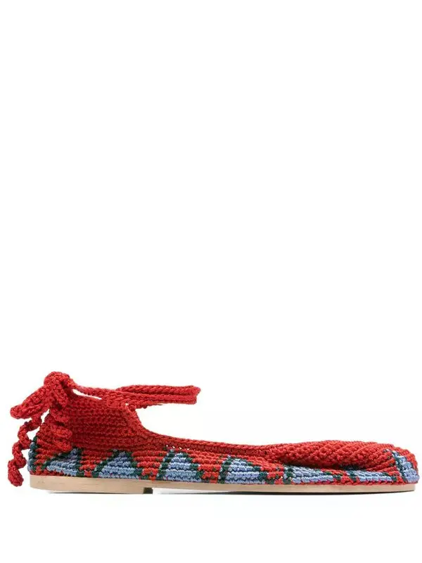 SLO_HAND_MADE Lace-up Crochet Ballet Flats - Red