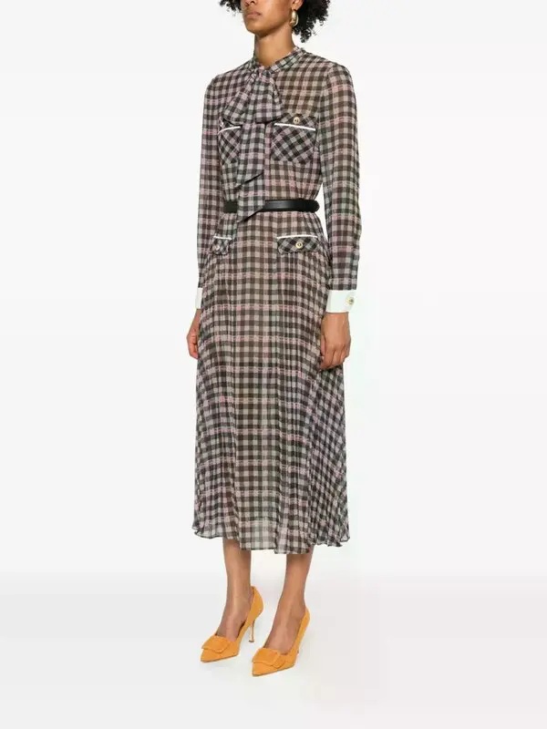 SELF-PORTRAIT Checked Chiffon Midi Dress