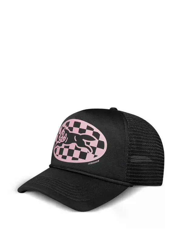 ICECREAM Checker Running Dog Trucker Cap - Black