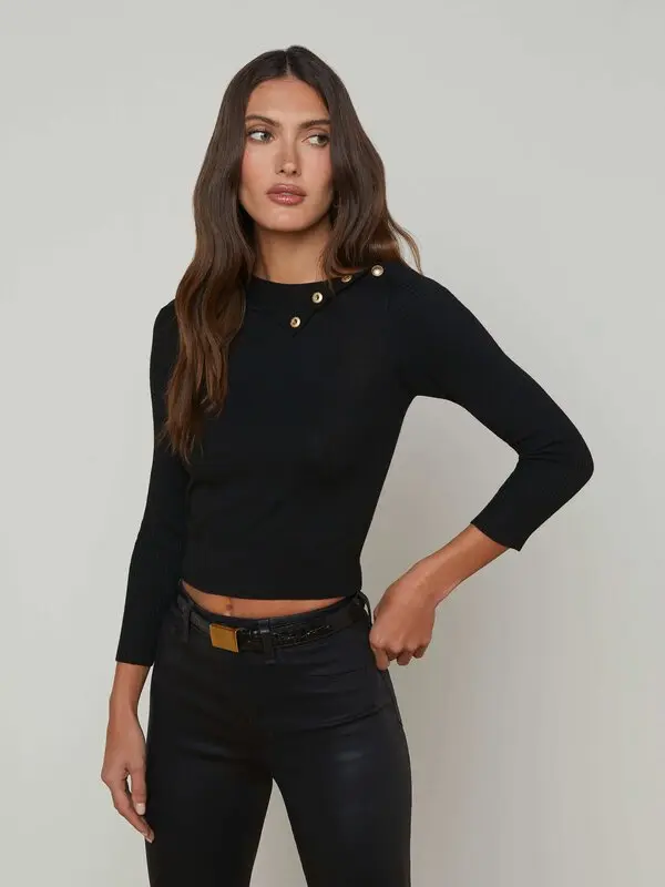 L'Agence Kamdyn Cropped Sweater - Black/gold