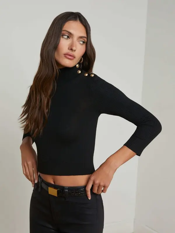 L'Agence Kamdyn Cropped Sweater - Black/gold