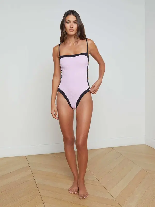 L'Agence Tory Bandeau One-piece Swimsuit - Light Violet/black