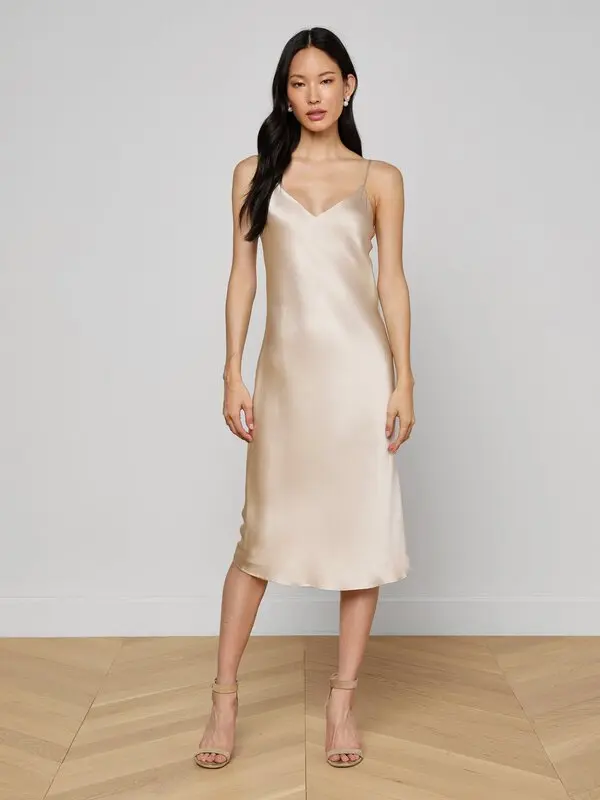 L'Agence Seridie Silk Slip Dress - Champagne