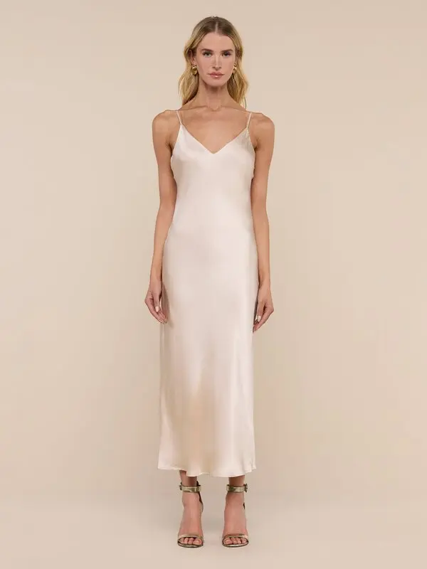 L'Agence Seridie Silk Slip Dress - Champagne