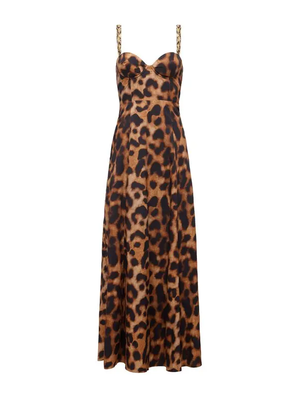 L'Agence Sutton Beaded Strap Maxi Dress - Tan/Black Large Leopard - 30% Off  | Editorialist