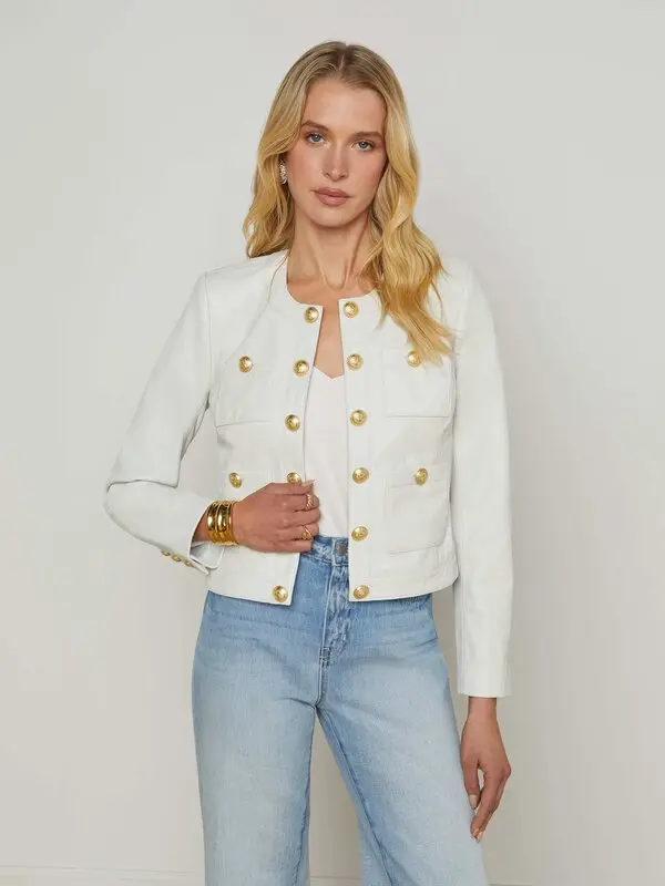 L'Agence Jayde Leather Jacket - White