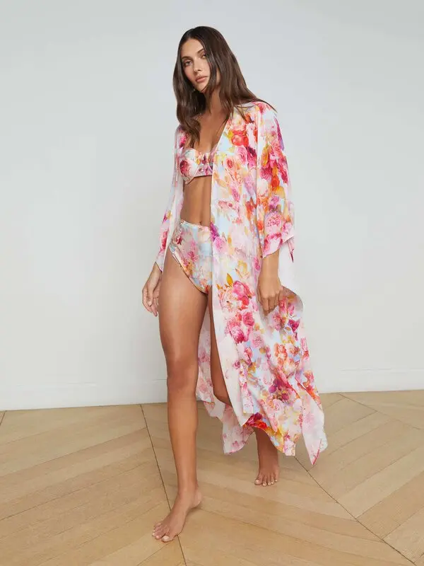 L'Agence Kara Kimono Cover-up - Multi Soft Cloud Floral