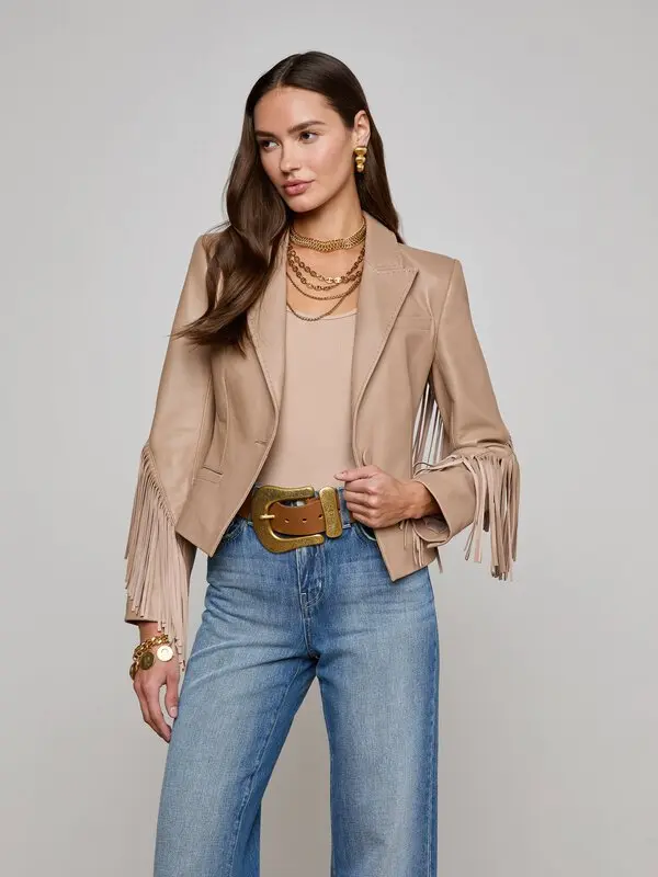 L'Agence Vashti Fringed Leather Blazer