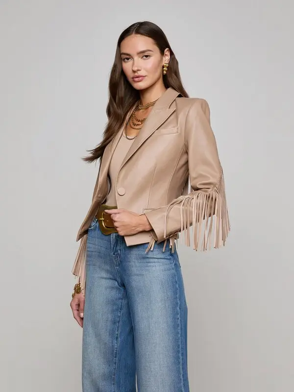 L'Agence Vashti Fringed Leather Blazer