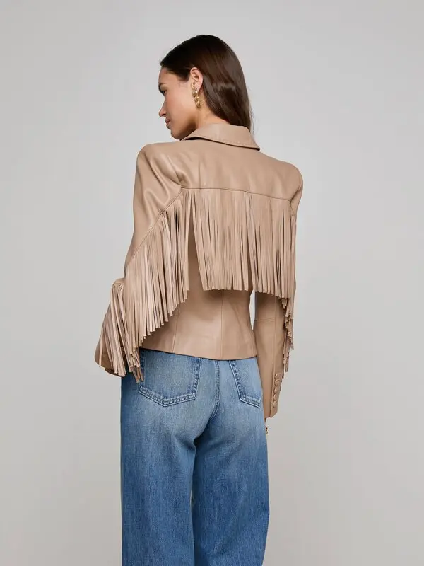 L'Agence Vashti Fringed Leather Blazer