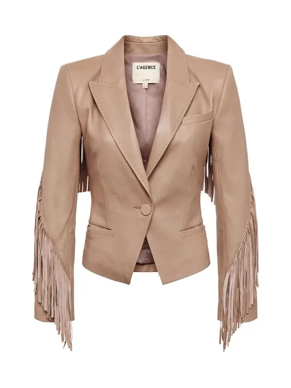 L'Agence Vashti Fringed Leather Blazer