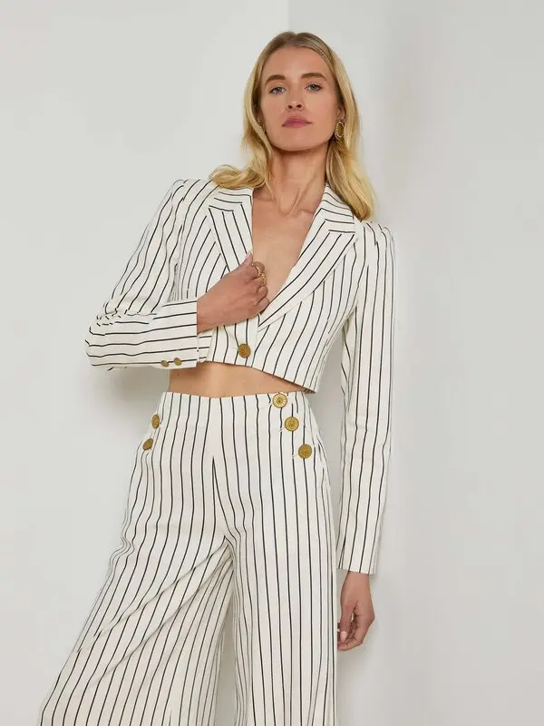 L'Agence Izzie Striped Cropped Blazer
