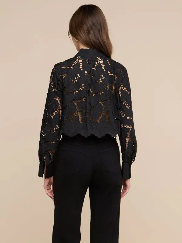 L'Agence Seychelle Cropped Eyelet Blouse Top