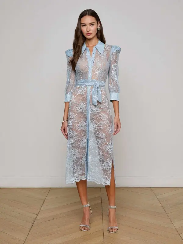 grey blue lace dress Layla Tulle Maxi Dress — Dusty Blue Floral