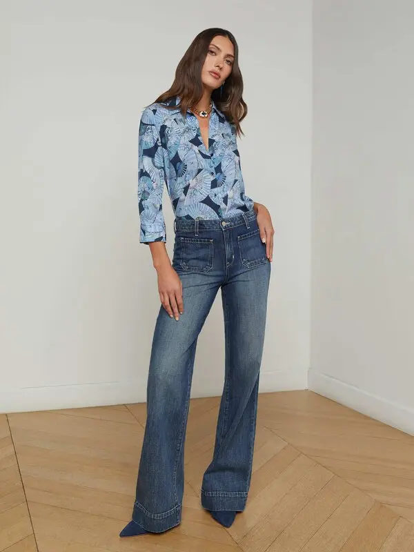 L'Agence Nolan Patch Pocket Wide Leg Jeans