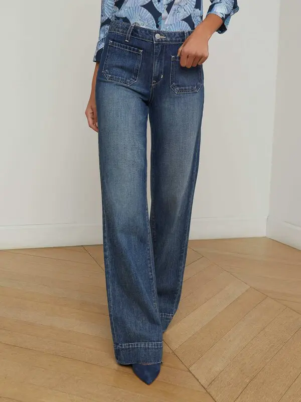 L'Agence Nolan Patch Pocket Wide Leg Jeans