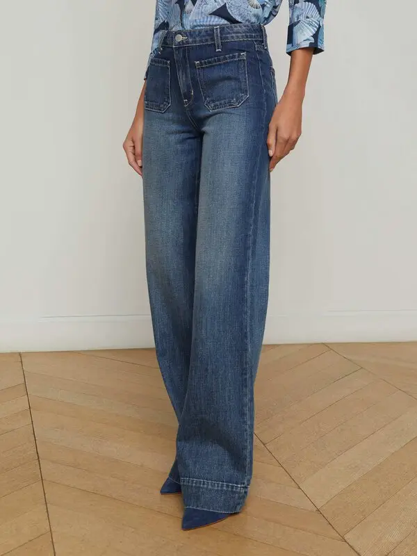 L'Agence Nolan Patch Pocket Wide Leg Jeans