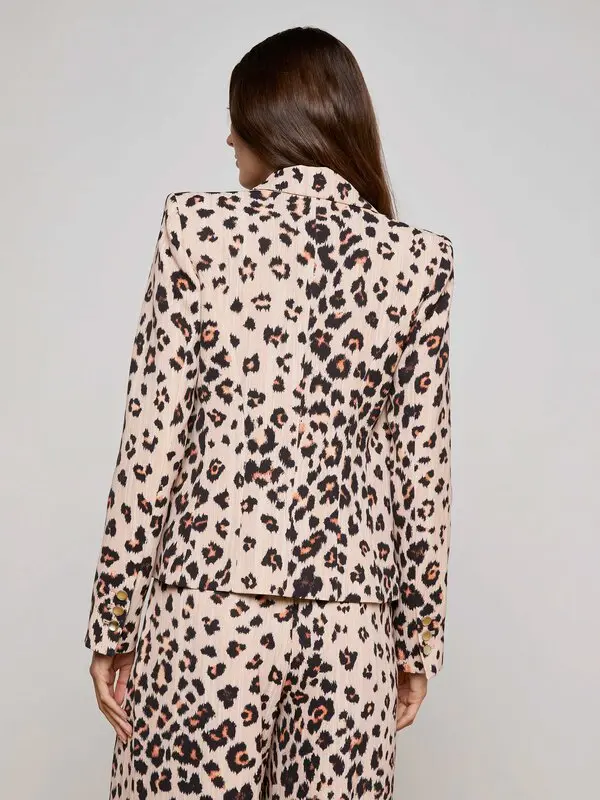 L'Agence Atmore Leopard Print Double-breasted Blazer