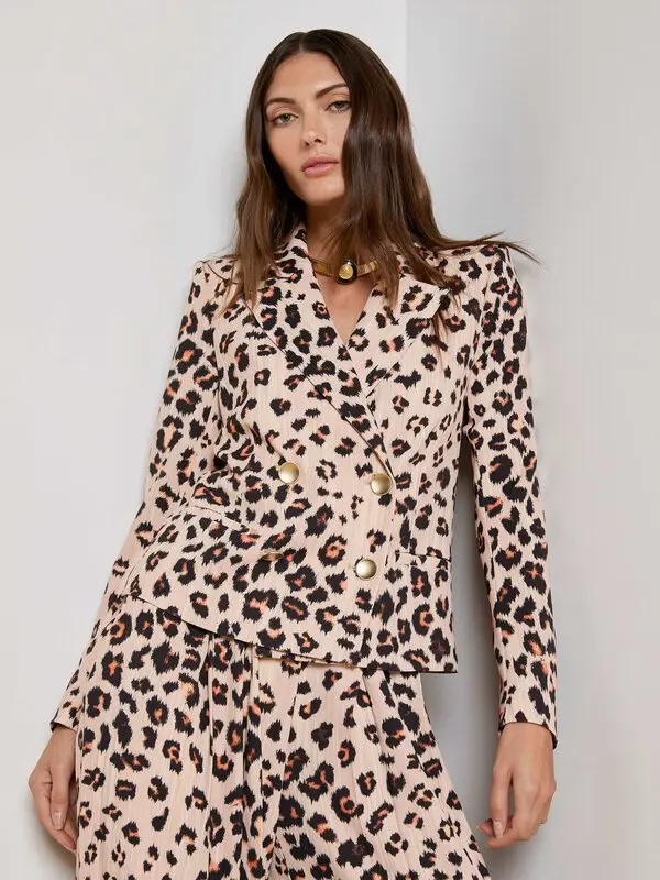 L'Agence Atmore Leopard Print Double-breasted Blazer