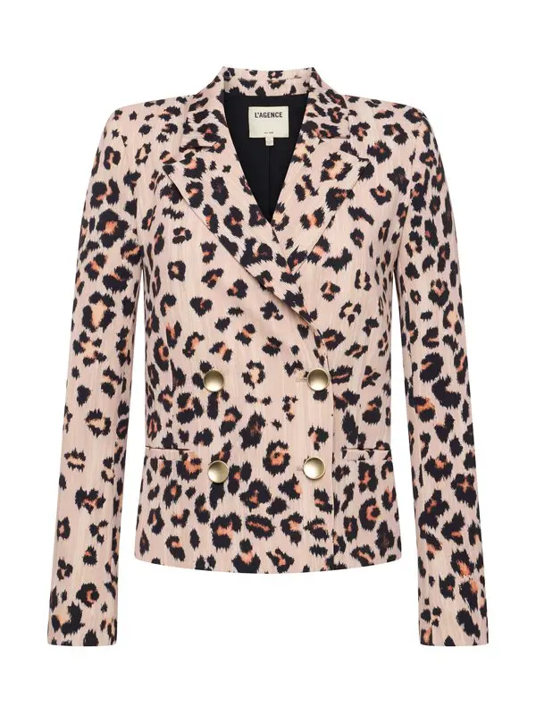 L'Agence Atmore Leopard Print Double-breasted Blazer