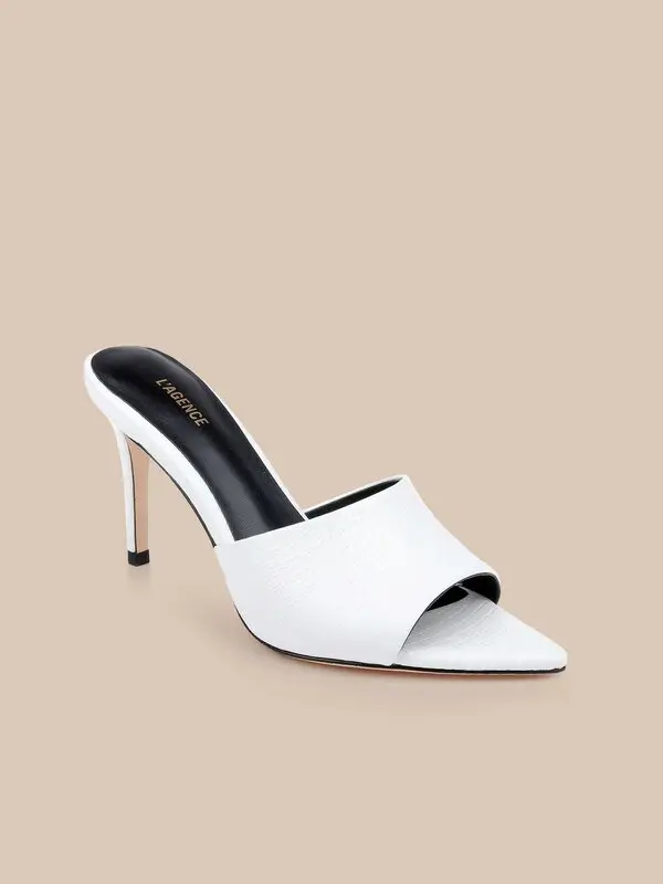 L'Agence Lolita Leather Open-toe Mule - Ivory Lizard Leather