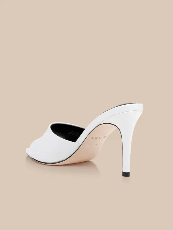 L'Agence Lolita Leather Open-toe Mule - Ivory Lizard Leather