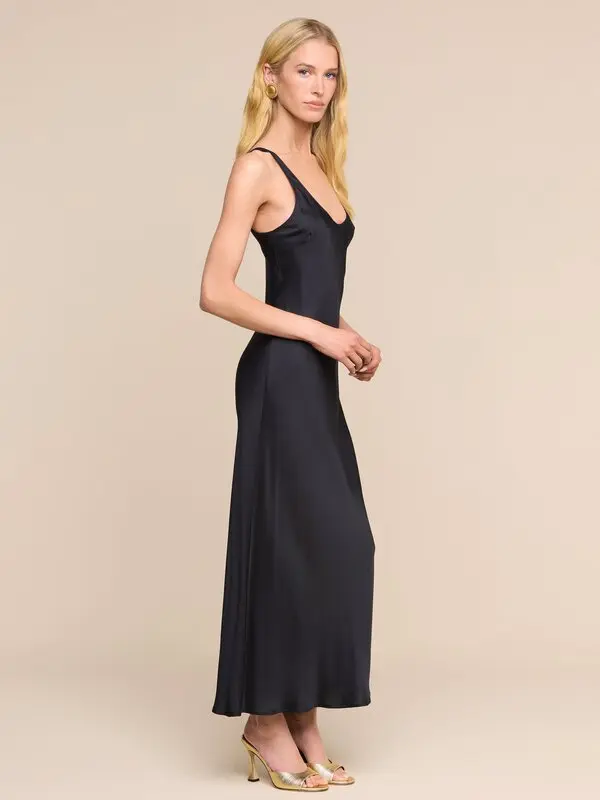 L'Agence Akiya Satin Maxi Dress - Black