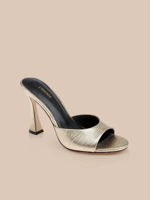 L'Agence Avery Leather Open-toe Mule - Gold Lizard Leather