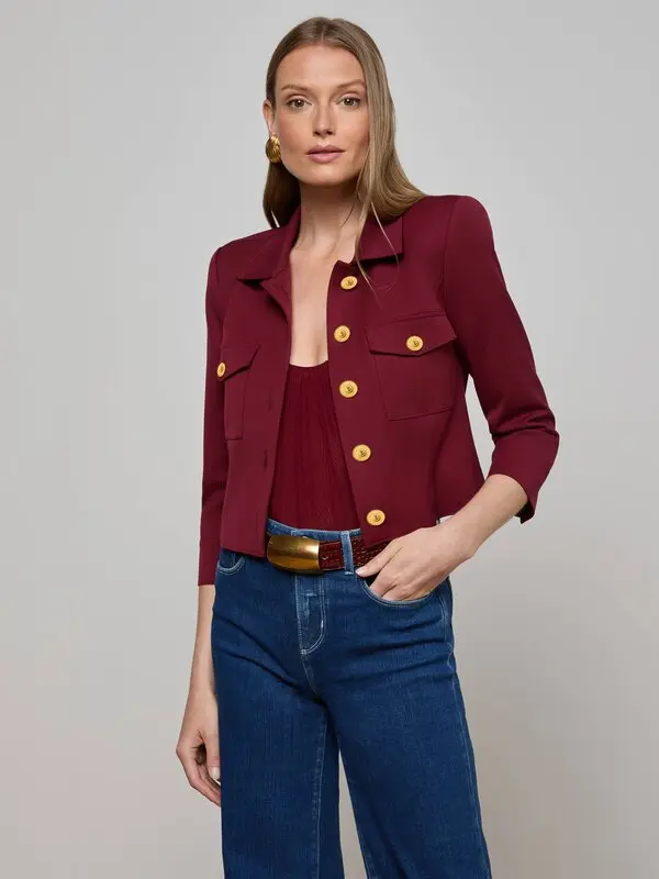L'Agence Kumi Cropped Blazer - Black Cherry
