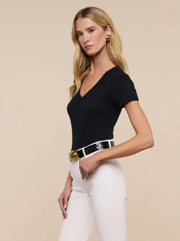 L'Agence Becca Cotton V-neck T-shirt - Black