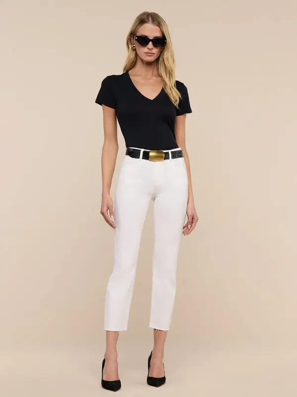 L'Agence Becca Cotton V-neck T-shirt - Black