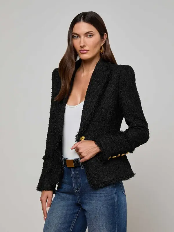 L'Agence Kaisley Frayed Trim Blazer