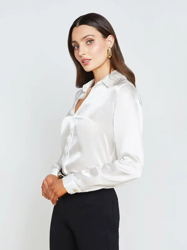 L'Agence Tyler Silk Blouse Top - Ivory