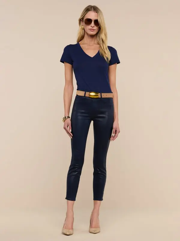 L'Agence Becca Cotton V-neck T-shirt - Navy