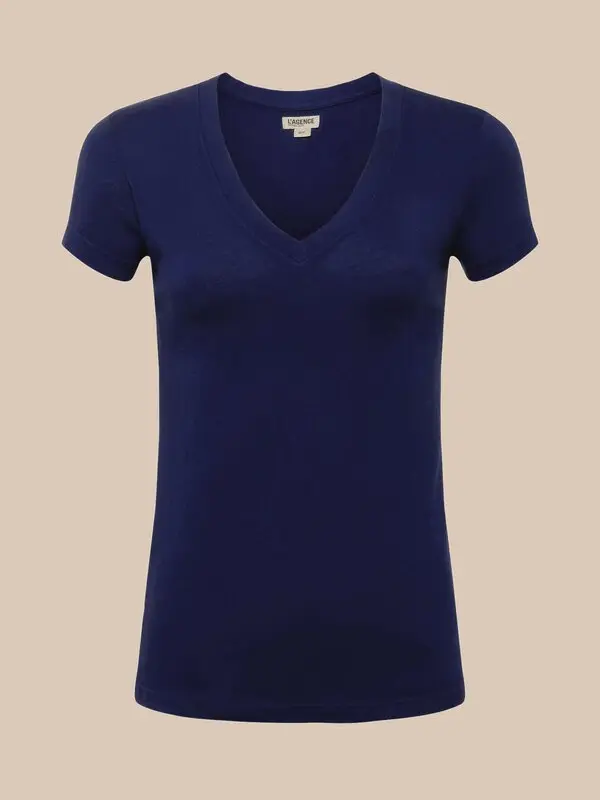 L'Agence Becca Cotton V-neck T-shirt - Navy