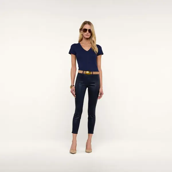 L'Agence Becca Cotton V-neck T-shirt - Navy