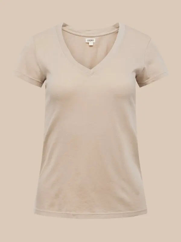 L'Agence Becca Cotton V-neck T-shirt - Biscuit