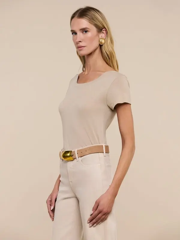 L'Agence Cory Cotton Scoopneck T-shirt - Biscuit
