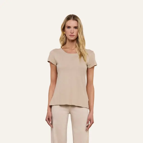 L'Agence Cory Cotton Scoopneck T-shirt - Biscuit
