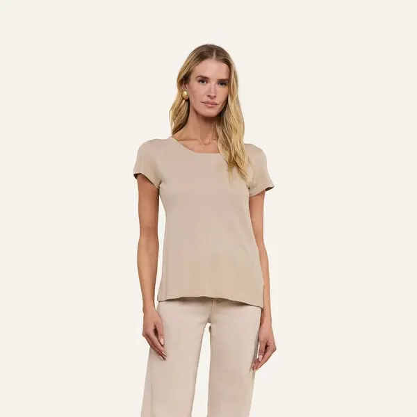 L'Agence Cory Cotton Scoopneck T-shirt - Biscuit