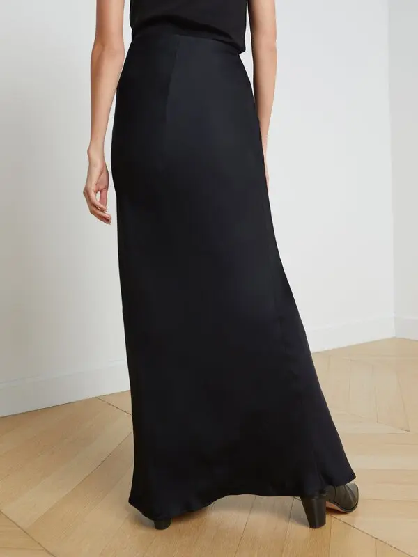L'Agence Zeta Satin Maxi Skirt - Black