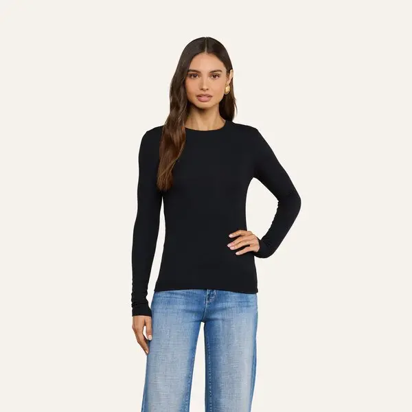L'Agence Tess Long Sleeve T-shirt - Black Micro Modal
