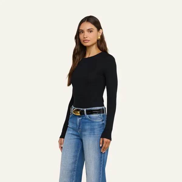 L'Agence Tess Long Sleeve T-shirt - Black Micro Modal